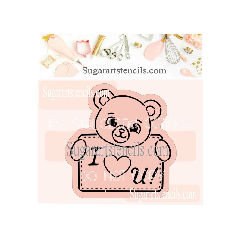 Valentine bear Paint Your Own cookie stencil PYO VL018