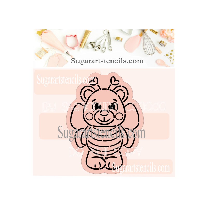 Valentine bear bee Paint Your Own cookie stencil PYO VL027B