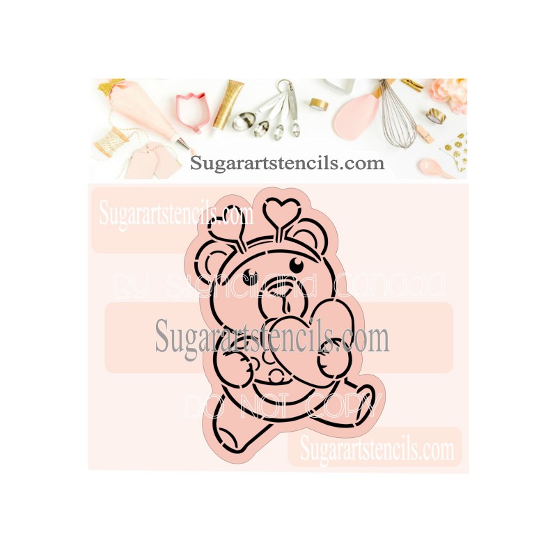 Valentine bear Paint Your Own cookie stencil PYO VL029A