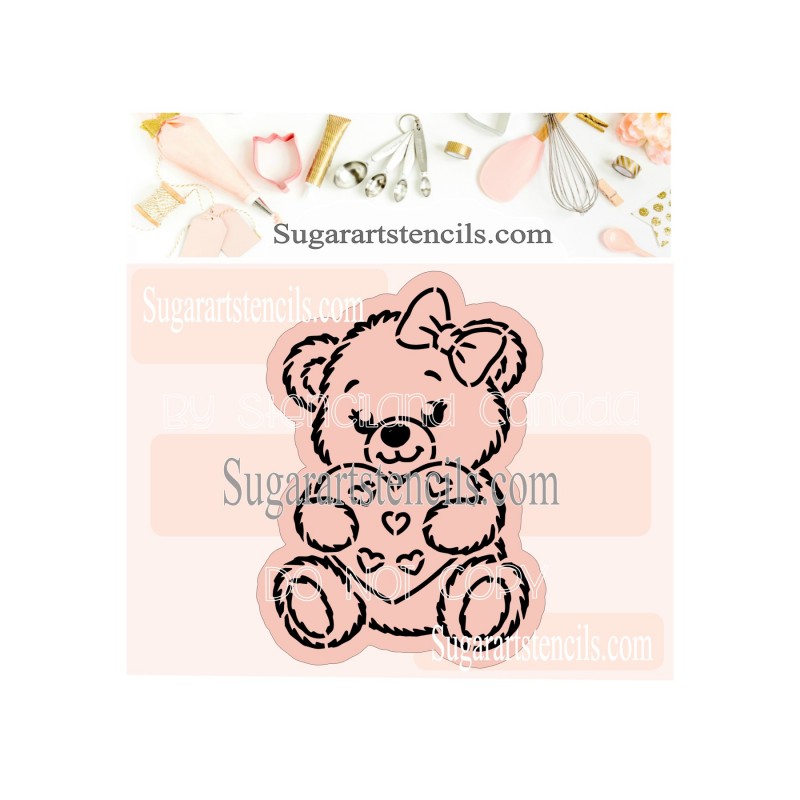Valentine bear Paint Your Own cookie stencil PYO VL030C