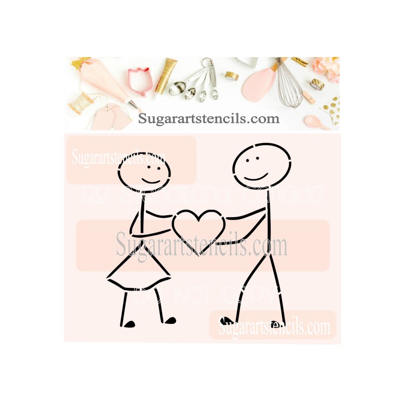 Valentine Stick figures cookie stencil. VL74
