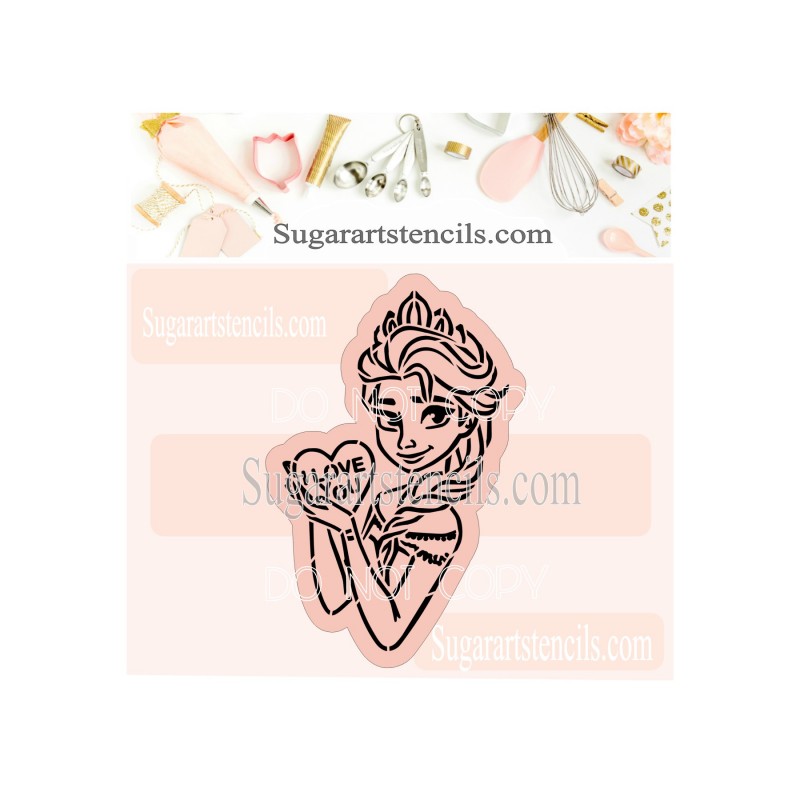 Valentine Frozen princess Elsa Paint Your Own PYO cookie stencil VL132