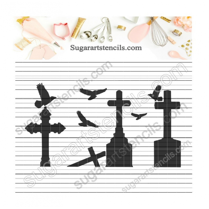 Halloween cemetery scene cookie Stencil NB900811