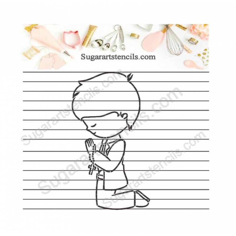 First communion praying boy PYO cookie Stencil NB900562
